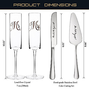 Yeegook Wedding Gifts for Bride and Groom, Mr and Mrs Champagne Flutes, Bridal Shower Gifts, Engagement Gift, Wedding Toasting Glasses with Cake Cutting Set for Wedding Anniversary Engagement