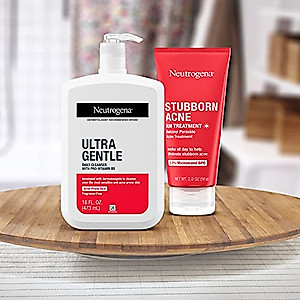 Neutrogena Ultra Gentle Daily Facial Cleanser with Pro-Vitamin B5 for Acne-Prone & Sensitive Skin, Fragrance-Free, Dye-Free, Soap-Free, Paraben-Free & Hypoallergenic Face Wash, 16 fl. oz