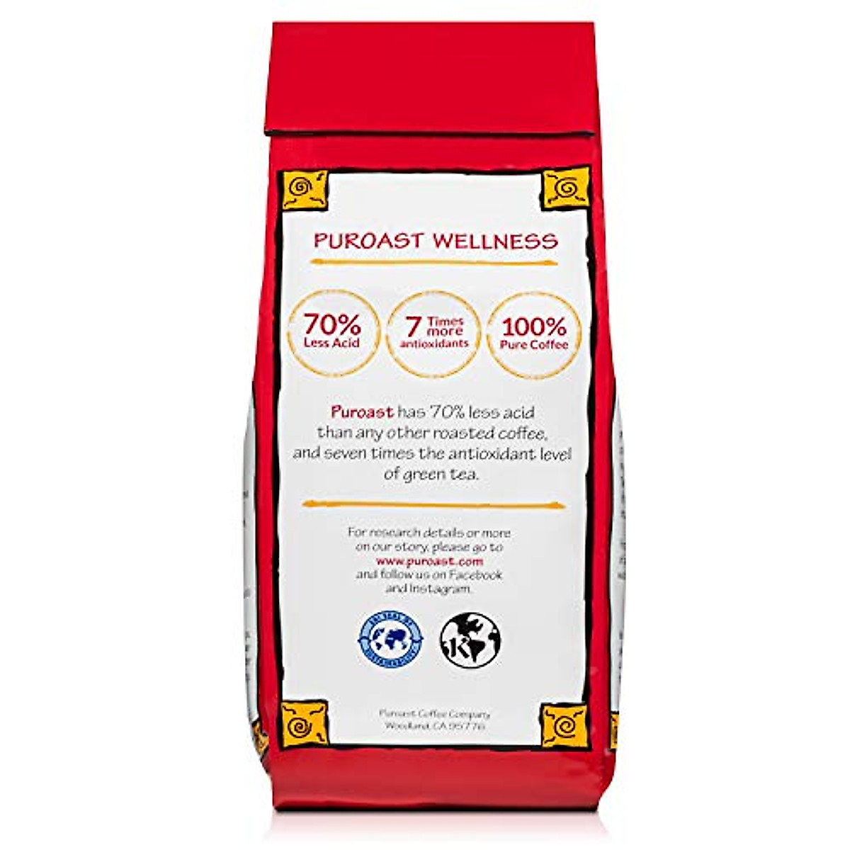 Puroast Low Acid Coffee Whole Bean | Vanilla Caramel Kahlua Whole Bean | Medium Roast | High Antioxidants & High pH |No Bitter Aftertaste | Reduced Heartburn & GERD | Suitable for Cold Brew - 12 oz