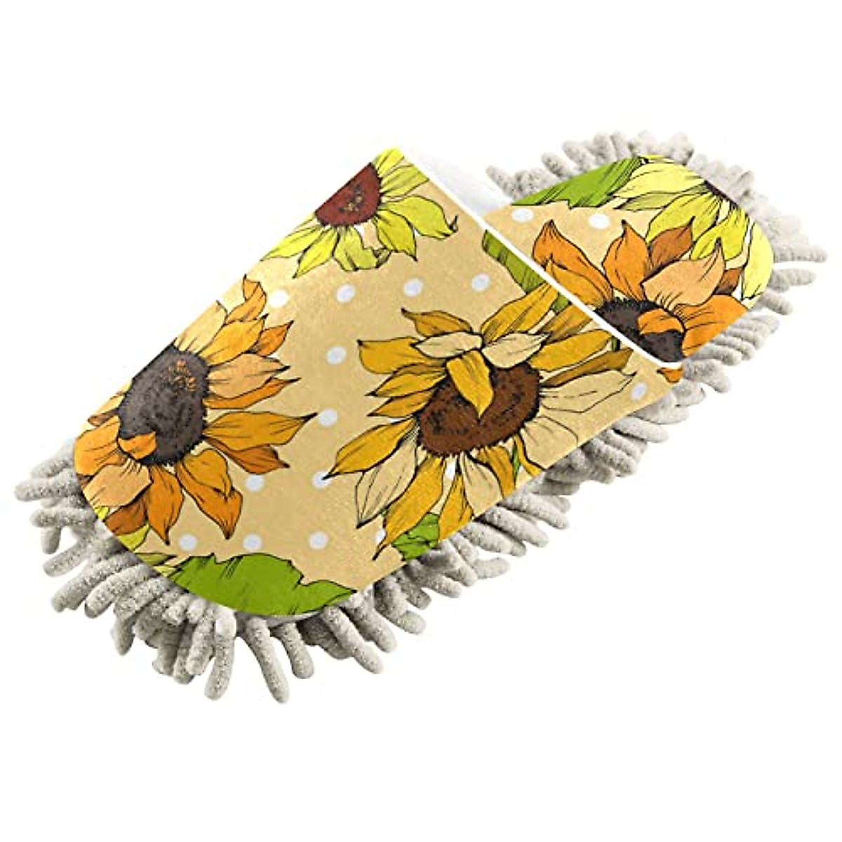 Sunflower Floral Mop Slippers Shoes Cover for Floor Cleaning Washable Dirty Hair Dust Cleaners Microfiber Mop Socks for Kitchen Office House