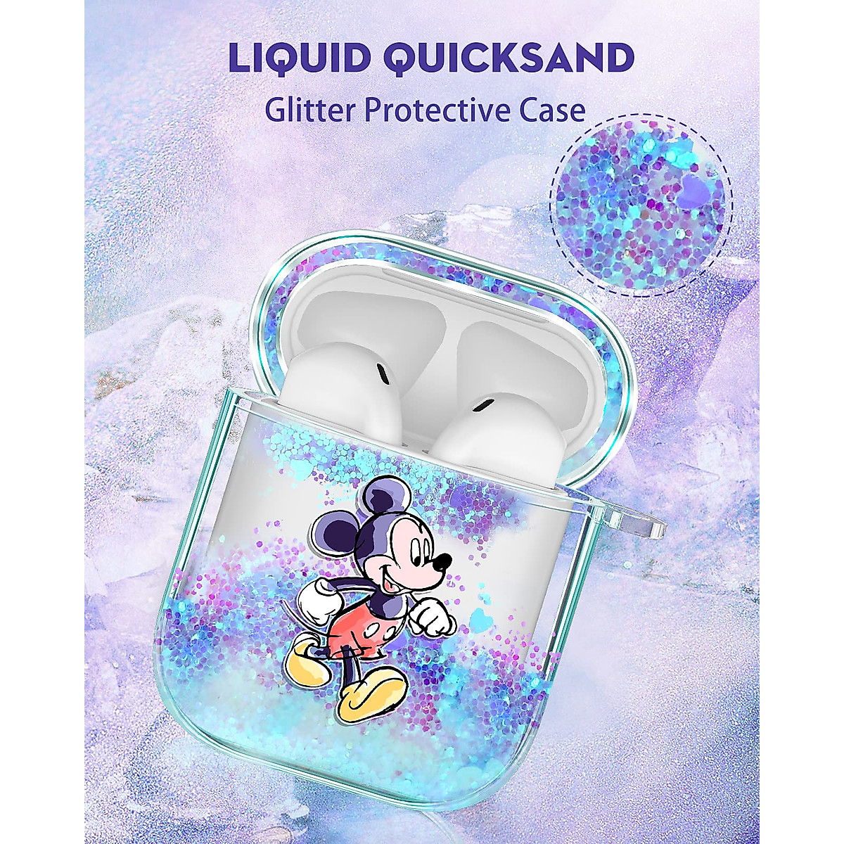 Besoar for AirPods 1/2 Case Bling Glitter Liquid Quicksand Cute Cartoon Kawaii with Keychain for Apple AirPod Cases Sparkly Design Covers for Girls Women Kids Covers for Air Pods 2nd/1st Miqi