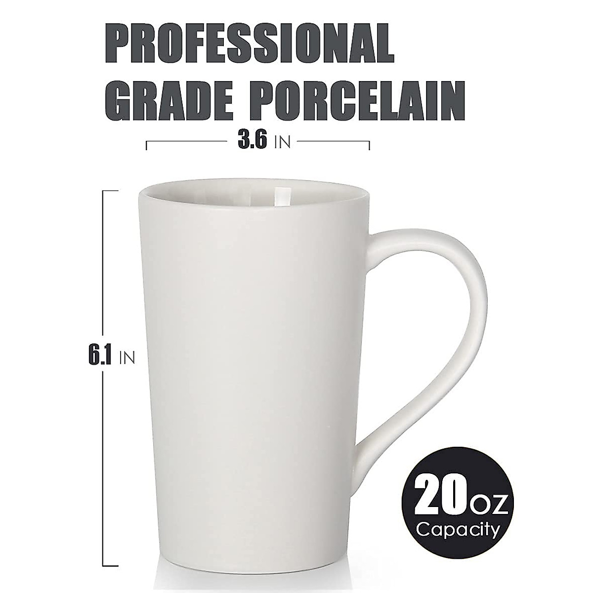 20 Ounces Large Coffee Mugs, Smilatte M007 Plain Tall Ceramic Cup with Handle for Dad Men, Set of 2, White