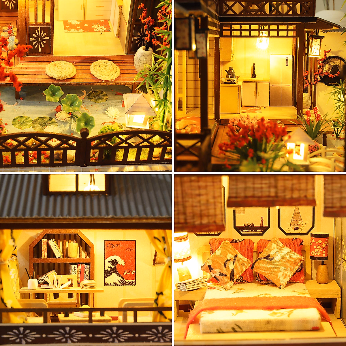 Spilay DIY Dollhouse Miniature with Wooden Furniture,DIY Dollhouse Kit Big Japanese Courtyard Model with LED & Music Box,1:24 Scale Creative Room Gift Idea for Adult Friend Lover (Yaquan Courtyard)