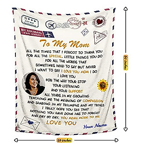 Custom Mom Blanket Customized Gifts for Mom Birthday Gifts for Women Mothers Day Blanket from Daughter Son, Personalized Gifts to My Mom, Thanksgiving Custom Blanket 60"x50"
