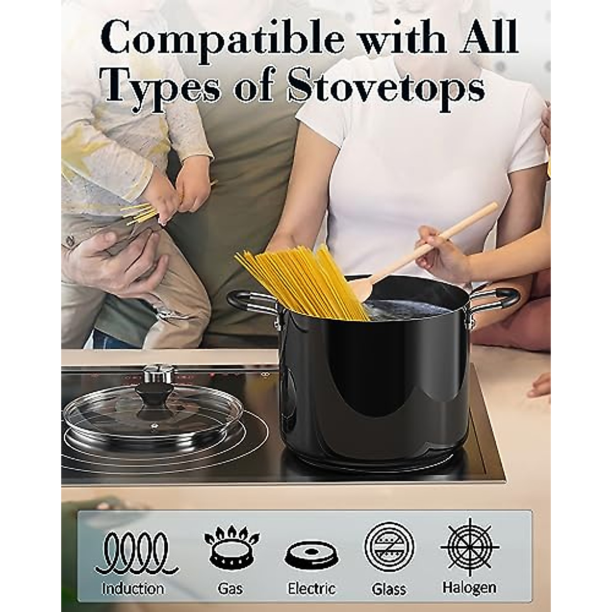 Cook N Home Nonstick Stockpot with Lid 10.5-Qt, Deep Cooking Pot Cookware Canning Stock Pot with Glass Lid, Black