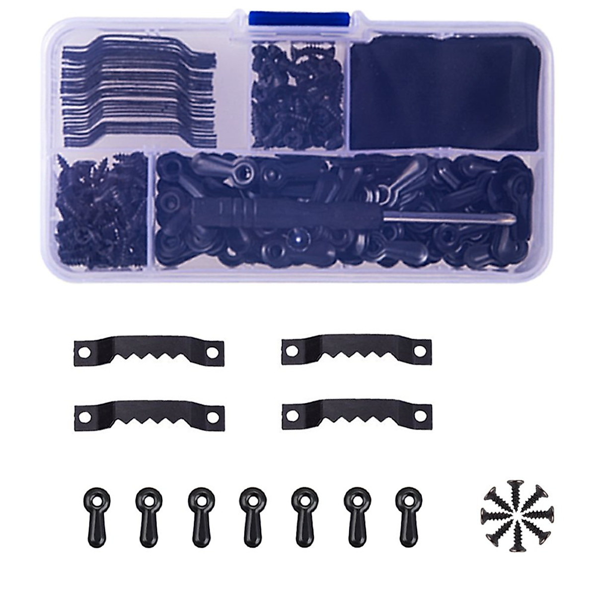 Topoox 25 Pieces Sawtooth Picture Frame Hanging 1.5” Hangers Double Hole with 100 Pieces 0.8” Photo Frame Turn Button with Screws, Black