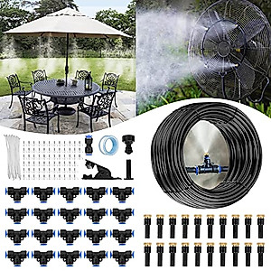 79FT 24M Misting Cooling System Misting Line + 24 Mist Nozzles + 1 Adapter Outdoor Water Mister Kit for Patio Greenhouse Garden Fan Trampoline Waterpark