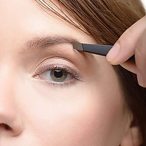 Amaok Eyebrow Tweezer with Comb - Tweezer Slant Tip, Professional Stainless Steel Slant Tip Tweezer - The Best Black Precision Eyebrow Tweezers