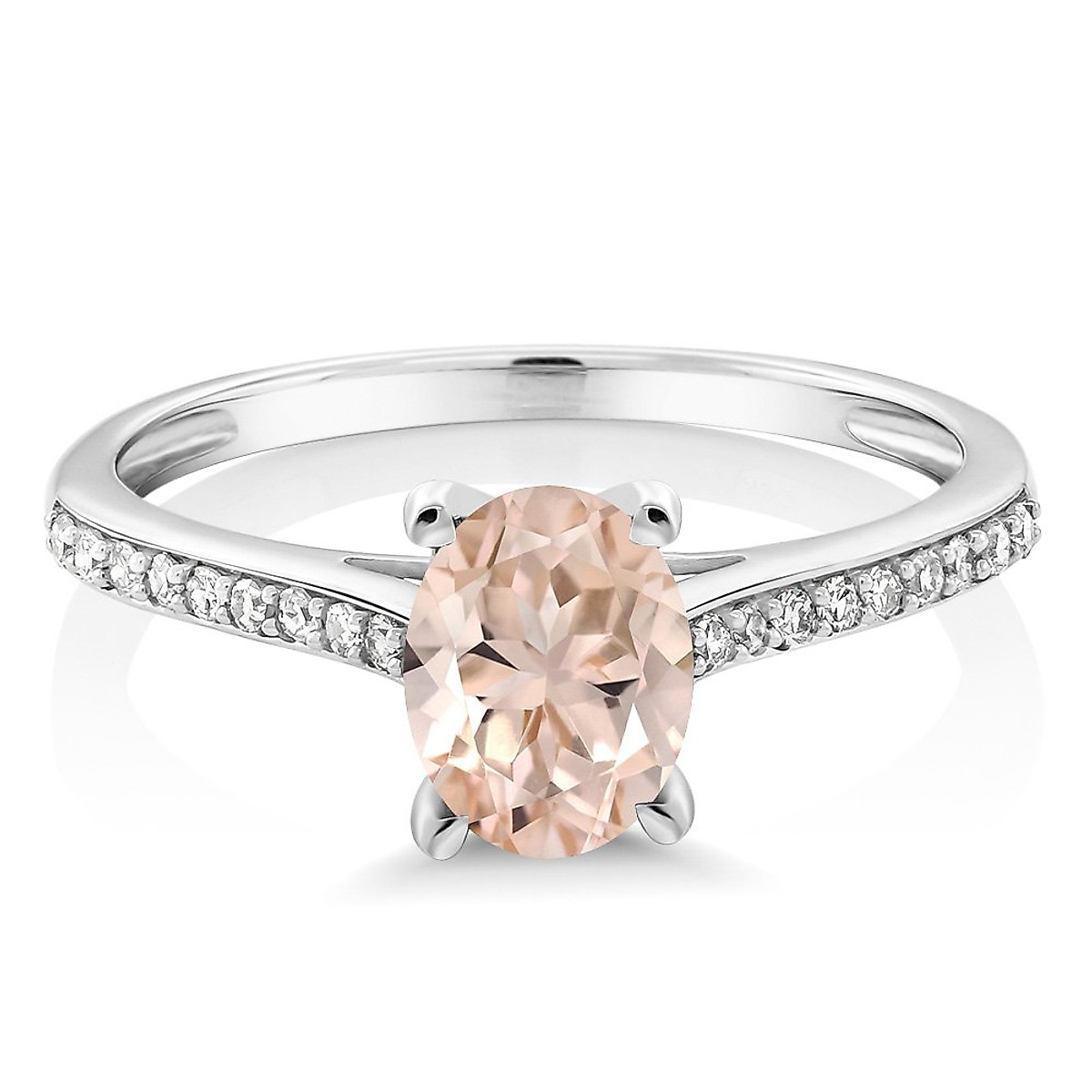 Gem Stone King 10K White Gold Gemstone Birthstone and White Diamond Engagement Ring | Oval 8X6MM | Wedding Anniversary Promise Ring For Women | Available In Size 5, 6, 7, 8, 9