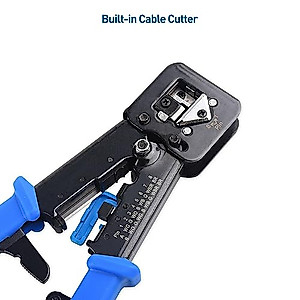 Cable Matters Modular RJ45 Crimp Tool for Pass-Through Connectors (Pass-Through Ethernet Crimper) with Built-in Wire Cutter and Stripper - 10-Pack Pass-Through Cat6 RJ45 Connectors Included