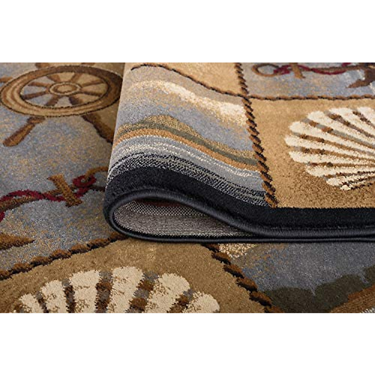 Seashore Nautical Novelty Lodge Pattern Beige Scatter Mat Rug, 2' x 3'