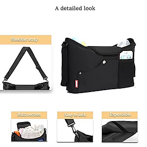 ｕｎａｉｌｕ Universal Stroller Organizer with Double Cup Holder, Expandable Stroller Caddy, Stroller Bag Accessories Fits for Uppababy, Nuna, Baby Jogger, Britax, Doona Strollers and Pet stroller