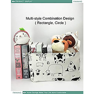 FANKANG Storage Basket,Nursery Hamper Canvas Laundry Basket Foldable with Waterproof PE Coating Storage, Office, Bedroom, Clothes,Toys(L, Rec-cows)