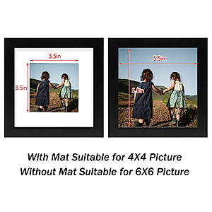 Golden State Art, 6x6 Square Wood Frame - White Mat Fit 4x4 inch Instagram Smartphone, Family Collage Photo - Wall Hanging - Real Glass - for Gift, Home (Black)