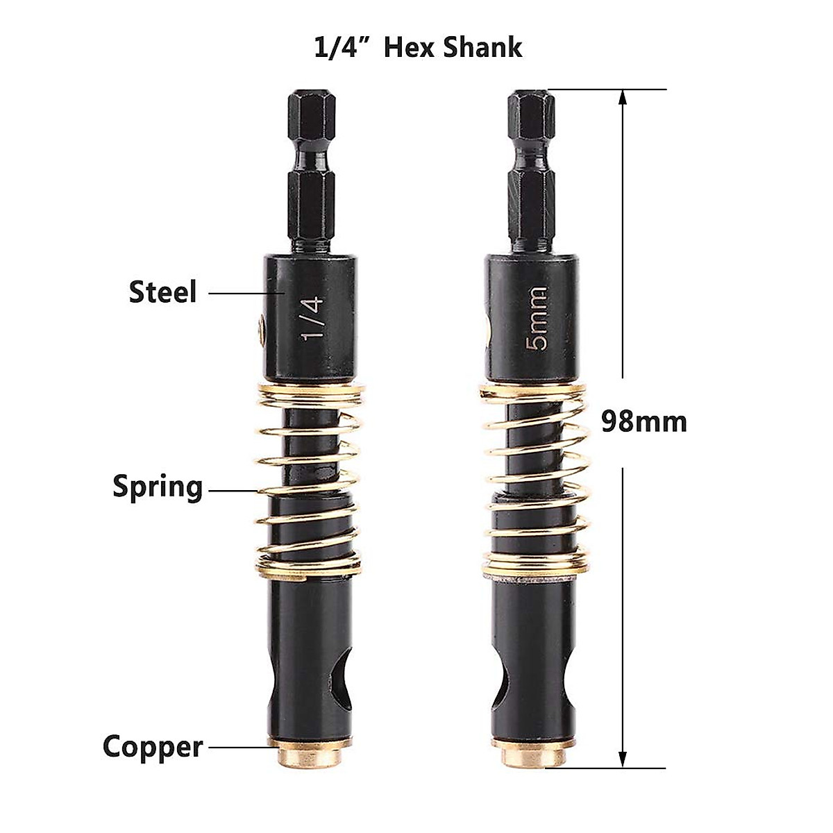 Yakamoz 2Pcs 1/4-Inch Hex Shank Center Drill Bit Set Door Window Cabinet Self Centering Hinge Tapper Core Hole Openning Puncher Bits Woodworking Tools 5mm 1/4''