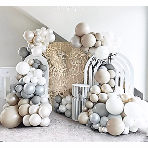 Grey White Balloon Garland - Double Stuffed Sand White Pearl Silver Balloons Neutral Gray Beige White Balloon Arch Kit for Bridal Wedding Baby Shower Birthday Christmas Party Decoration
