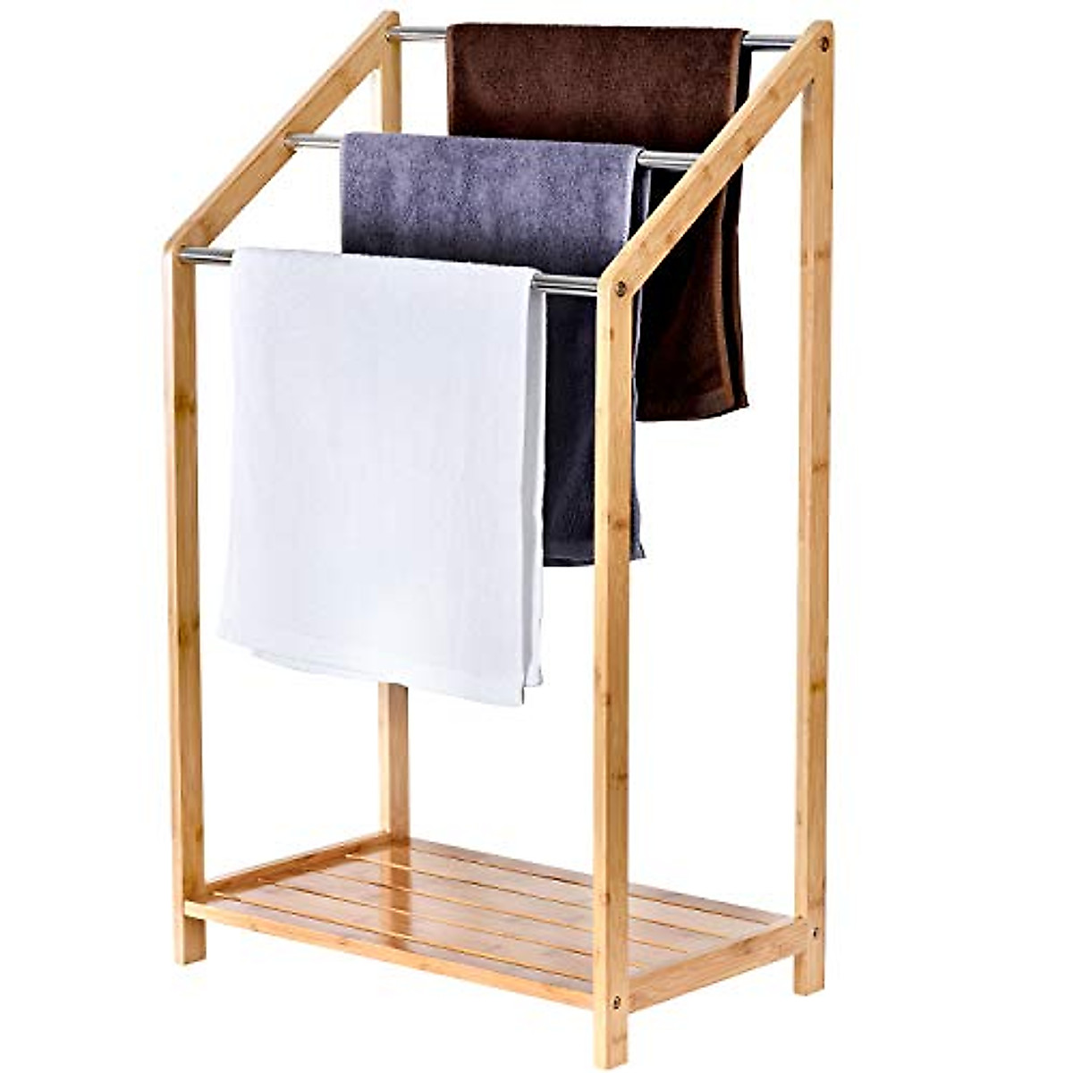 ToiletTree Products Bamboo Towel Rack Holder for Bathrooms (3 Tier) - Freestanding Beach Towel & Poolside Rack with Bottom Storage Shelf – Organizer for Bath, Hand Towel, Wash Cloths