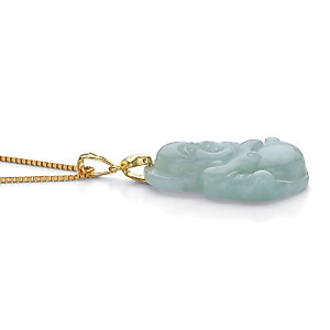 PalmBeach Yellow Gold-plated Sterling Silver Genuine Green Jade Buddha Charm Pendant (32mm), 18 inch Chain
