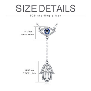 PEIMKO Evil Eye Necklace 925 Sterling Silver Hamsa hand Y Lariat Protection Amulet Evil Eye Jewelry Birthday Gift for Women