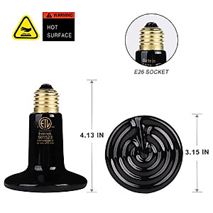 WUHOSTAM 50W 2 Pack Ceramic Heat Lamp,Black Infrared Bulb Emitter Lamp for Pet Coop Heater Reptile Chicken Lizard Turtle Brooder Bulb Temperature Adjustable No Harm No Light ETL Listed