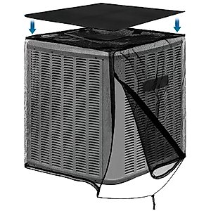 Air Conditioner Cover, 36" x 36" x 39" Mesh Breathable AC Unit Cover with Detachable Waterproof Top, All Season Protection, Air Conditioner Defender Cover for Outside Cottonwood, Leaves