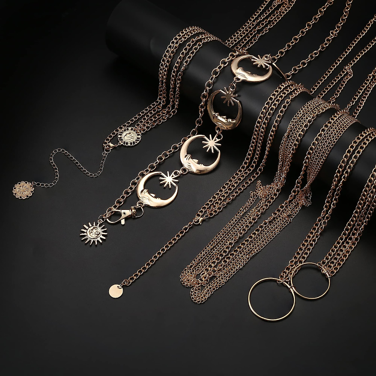 HAIAISO 5PCS Belly Waist Chain Multi-layer Metal Waist Chain Adjustable Body Link Belts Summer Bikini Sexy Waist Body Chain Jewelry for Women(Gold)