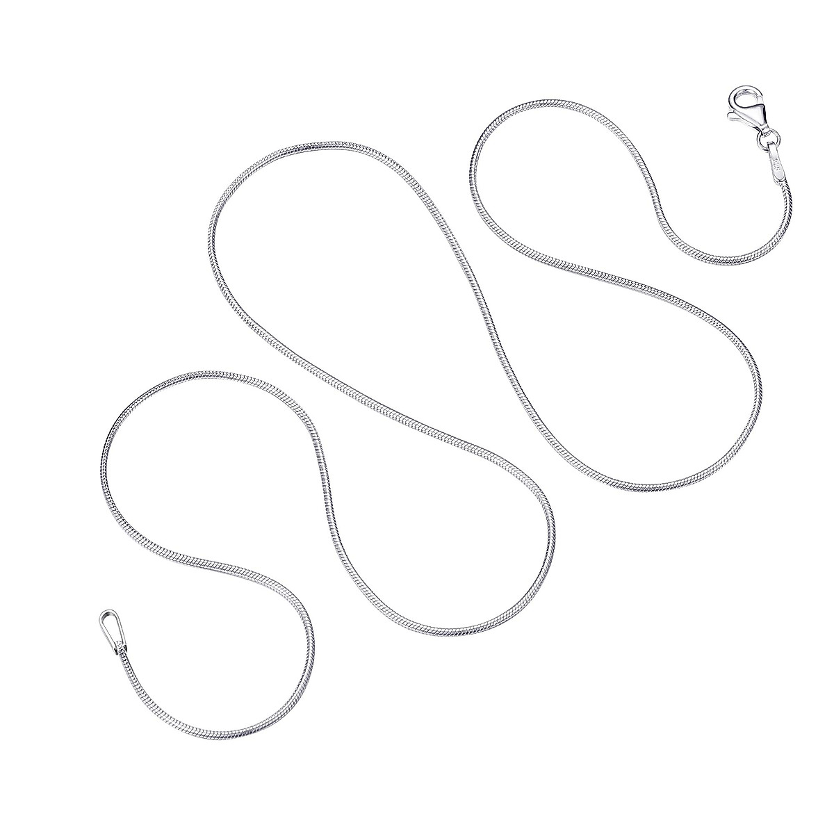 MILACOLATO 925 Sterling Silver Chain Necklace for Women Men 1MM Solid Round Snake Chain Necklace Rhodium Plated Durable Italian Silver Necklace Chain Jewelry - Lobster Clasp - 22"