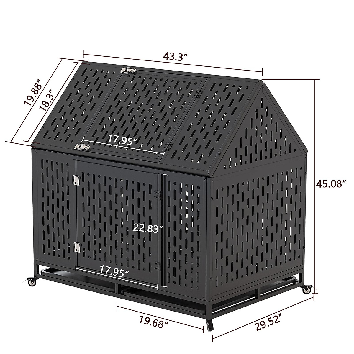 45'' Heavy Duty Dog Crate for Large Dogs, Indestructible Escape Proof Dog Cage with Self-Locking Latch, Large Indoor Dog Kennel with Double Door for High Anxiety Dogs