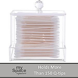 Acrylic Qtip Holder for Qtip Brand Cotton Swabs, Qtip Dispenser, Modern Bathroom Decor, Cotton Swab Holder, Cotton Swab Dispenser, Bathroom Organizer Countertop Bathroom Storage Vanity (Clear)