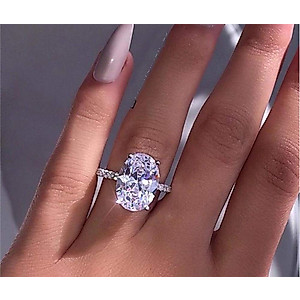 Duan Classic Promise Ring 925 Sterling Silver Oval Cut 3ct AAAAA Zircon Cubic Zirconia Promise Engagement Wedding Band Rings Size 6-10 (US Code 7)