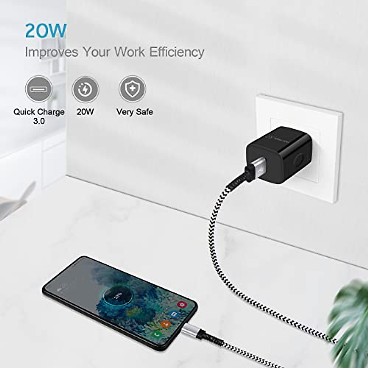 C Charging Fast Charger for Samsung Galaxy A13 5G;A53 ;Z Flip 3;Z Fold 2;S22;A11 A12 5G;S21FE; S20; A52; A03S; A20; A50; A51;A42 Quick Charge 3A Car Charger+Charger Box Android Block +9Ft Type C Cable
