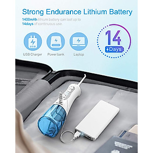 Cordless Water Flosser Teeth Cleaner, Nicefeel 300ML 2 Tip Cases Portable and USB Rechargeable Oral Irrigator for Travel, IPX7 Waterproof, 3-Mode Water Flossing with 4 Jet Tips for Home Blue