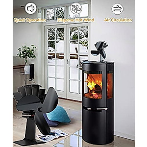 HEUNGBERANT Wood Burning Stove Fan Heat Powered Fireplace Fan for WoodLog BurnerFireplace, Black… (3 blades)