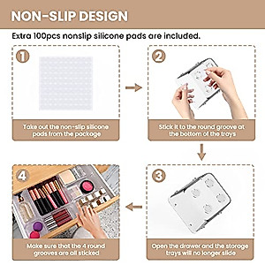 HAMOPY Drawer Organizer, 22 Pcs PET Drawer Organizer Set with Nonslip Silicone Pads, 4 Size Clear Drawer Organizer Trays Vanity Dividers Storage Bins for Makeup, Jewelry, Office, Bedroom and Bathroom