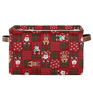 senya Christmas Basket, Large Foldable Christma Storage Basket with Handles Christmas Snowman Santa Snowflake Fabric Collapsible Storage Bins Organizer Bag for Toy Storage