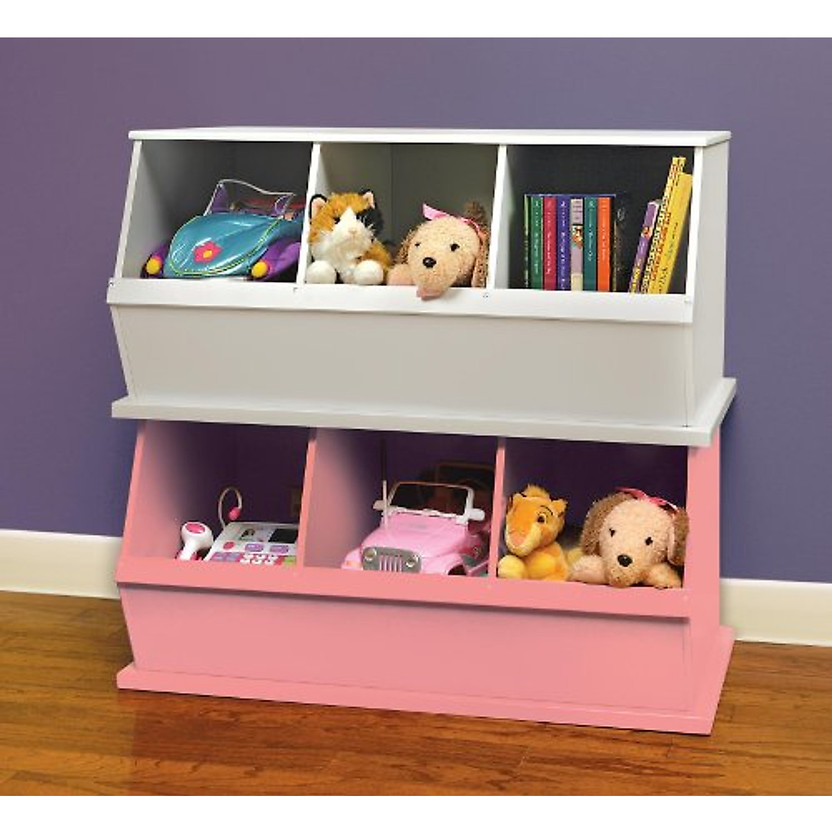 Stackable Wooden 3 Bin Open Storage Toy Organizing Cubby