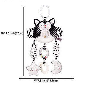 D-KINGCHY Baby Stroller Hanging Toy, Baby Toys 0-12 Months, Infant Toys Soft Plush Car Seat Toys with Teether Sound Wind Chimes, Black and White Toys for 0, 3, 6, 9, 12 Months (Fox)