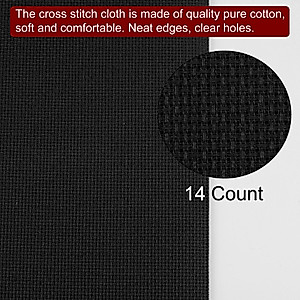 HARFINGTON 14 Count Cross Stitch Cloth 12 by 20 Inch Cross Stitch Fabric 5PCS Classic Reserve Embroidery Cloth for Craft Embroidery, Handmade Needlework, DIY Handicrafts, Black