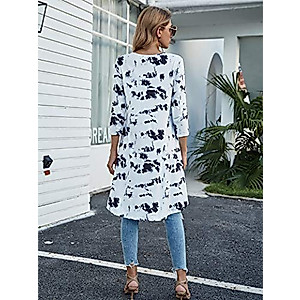 Naggoo Womens 3/4 Sleeve Hi Low V neck Long Blouses Tie Dye Print Loose Tunic Tops Shirts, Black White, XX-Large