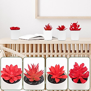 Uguisu Artificial Potted Plant, Simulated Gem Flower, Lotus Flower, Artificial Succulent Plant, Small Artificial Plant, Artificial Fake Plant, Office Home Wall Decoration (4/Red)