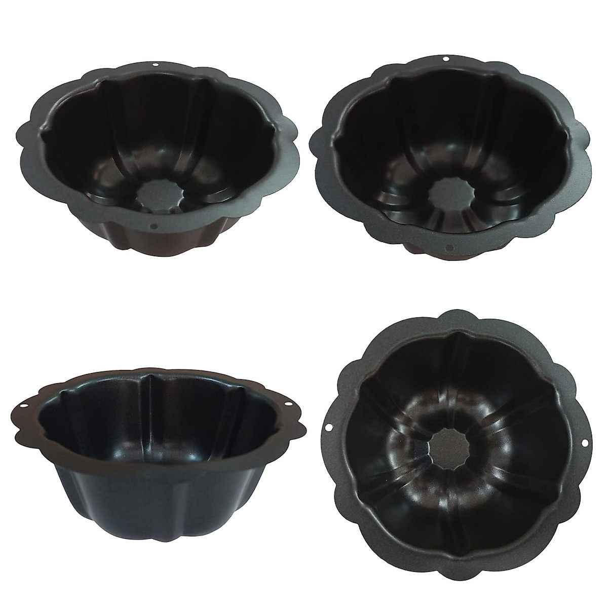 Proshopping Carbon Steel Mini Bundt Cake Pans, 4 Inch Metal Nonstick Fluted Cake Pan, 4Pcs Kugelhopf Mould for Baking Buntcake Bundtlet Bavarois Cupcake Brownie Pudding Tarts - Pumpkin Shaped, Black