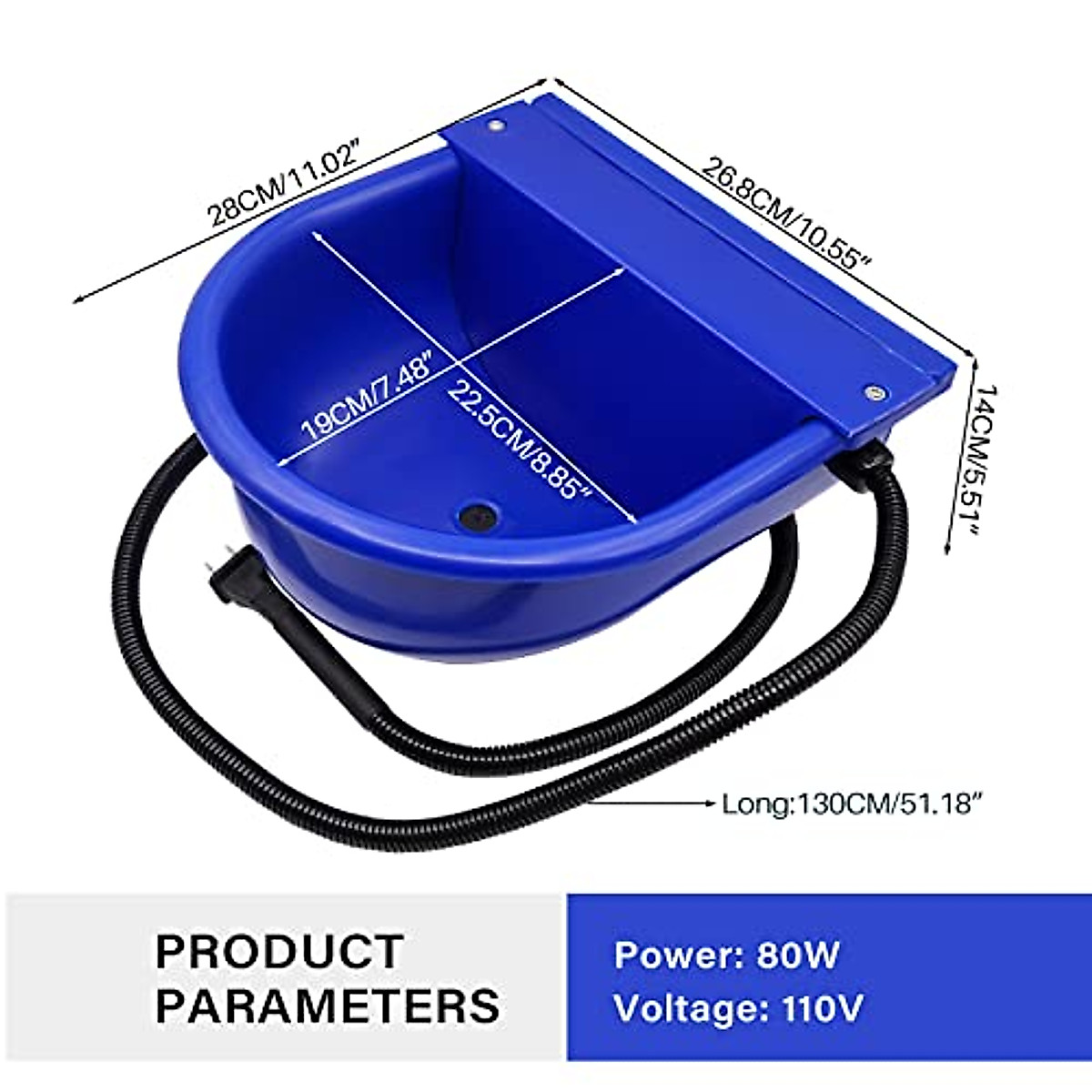 MUDUOBAN Water Bowl Heater with Float Valve Automatic Heated Animal Drinking Water Bowl Large Capacity for Goat Horse Cattle Pig Sheep Pet Dog (Blue)