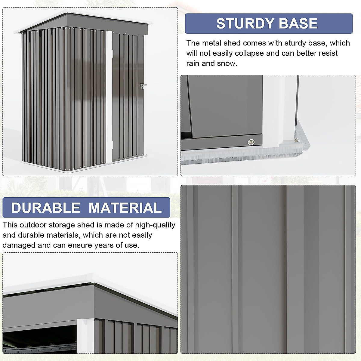 VOTSMOKK 5 x 3 FT Outdoor Storage shed, Metal Tool Shed Storage House with Lockable Door, Small Shed Outside Storage Waterproof Shed for Backyard, Garden and Patio, Grey