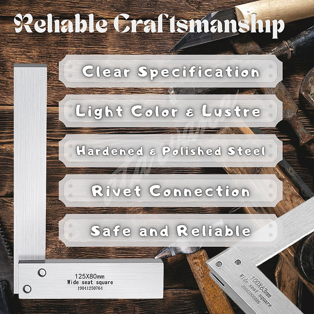 Machinist Square 5 Inch, Atarvana Mechanical Steel High 90 Degree Precision Square, Harden Carbon Steel Engineer Wide Base Square, L-Type Right Angle Ruler Tool for Woodworking