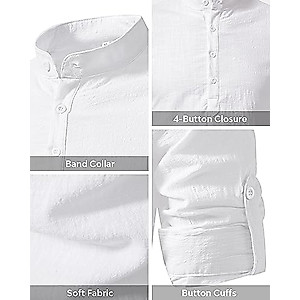 Hakjay Cotton Linen Shirts for Men Casual Shirts Long Sleeve Henley Beach Shirts Hawaiian T Shirts for Men White Large
