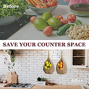 VK Living Jute Onion Basket Hanging for Pantry, Potato Garlic Onion Pantry Storage Baskets, Boho Wall Baskets for Kitchen, Garlic Keeper, Bohemian Handwoven Wall Mount Fruit or Veggie Basket Set of 2, Medium