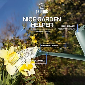 DR.UANG Watering Can for Indoor House Plants Long Spout with Detachable Spray Head Watering Cans for Plant Garden Flower, Water Can for Outdoor Plants 1.8L 60oz 1/2 Gallon (Dark Green)