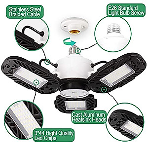 OOOLED LED Garage Lights 2 Pack, 100W Garage Light, Deformable LED Garage Ceiling Lights Supporting E26/E27 Base, 12500LM 6500K Cold White, LED Lights for Garage, Warehouse, Workshop, Basement