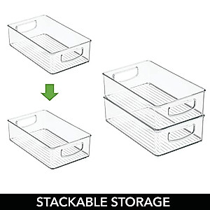 mDesign Small Plastic Office Storage Container Bins w/Handles for Organization in Filing Cabinet, Closet Shelf, Desk Drawers, Organizer for Notes, Pens, Pencils - Ligne Collection, 2 Pack - Clear