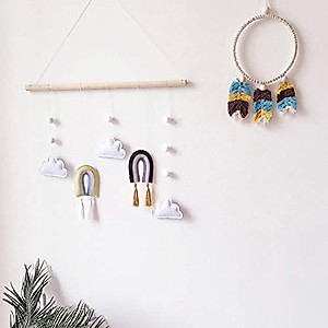 Jiecikou Wooden Wall Hanging Decor Cloud Rainbow Felt Wall Art Ornaments for Bedroom Nursery Room B